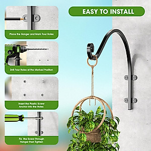 EPHECH 6Pack Heavy Duty Hanging Plant Hanger Hook for Outdoor and Indoor, 12Inch Wall Hanging Basket Bracket, Black Metal Outdoor Hanging Bracket for Hanging Flower Pot Bird Feeder Lanterns