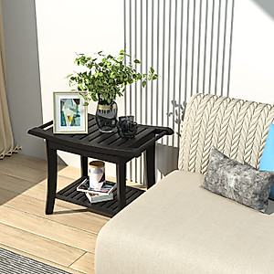 Bamboo Shower Stool Bench Waterproof with Storage Shelf for Shaving Legs or Spa Bath Seat in Bathroom & Inside Shower for Adults Seniors Elderly (24 x 13.4 x 18.5 inches+Black)