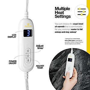 Heated Blanket, Machine Washable Extremely Soft and Comfortable Electric Blanket Throw Fast Heating with Hand Controller 10 Heating Settings and auto Shut-Off (Gray, 50 x 60)