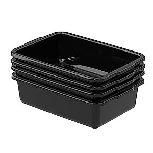Tyminin 35 L Commercial Bus Tubs Box/Tote Box, Plastic Utility Basin Tub, Black, 4-Pack