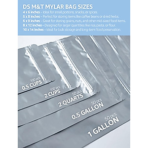 Mylar Bags for Food Storage 50pcs 6x9 with Resealable Zipper and Aluminum Foil Pouch