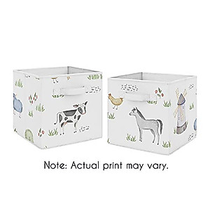 Sweet Jojo Designs Farm Animals Foldable Fabric Storage Cube Bins Boxes Organizer Toys Kids Baby Childrens - Set of 2 - Watercolor Farmhouse Horse Cow Sheep Pig