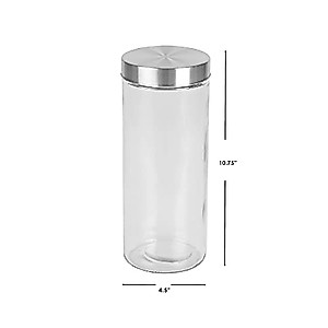 Home Basics Tall Glass Canister with Lid (Clear) | Glass Food Storage Canister for Dry Pasta, Flour, Trail Mix, and Candy | Kitchen Glass Containers