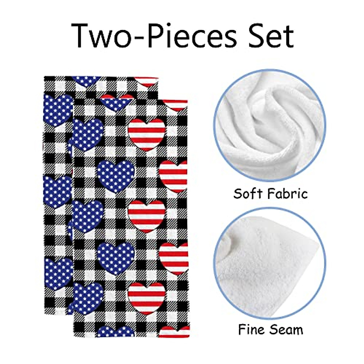 BVOGOS Bath Hand Kitchen Towels Love America Heart Washcloth 2 Pack Absorbent Patriotic Independence Day 4th July Towel