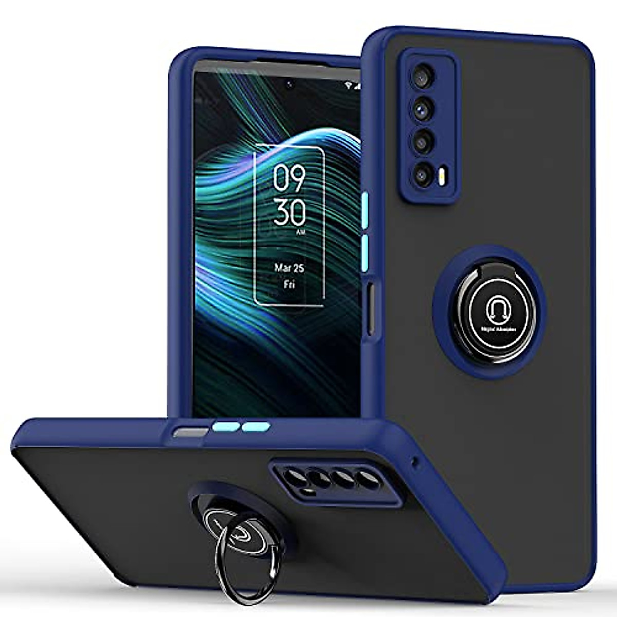 Lokyoo Shockproof Case for TCL Stylus 5G 2022, with 2 Pack Tempered Glass Screen Protector, Military Grade Phone Cover with Support Magnetic Car Holder Metal kicktand for TCL Stylus 5G-Blue