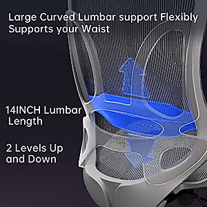 ERGOUP Ergonomic Office Chair Computer Desk Chiar Mesh High Grey Desk Chair, Mesh Computer Chair with Adjustable Lumbar Support, Rocking Executive Swivel Chair for Home