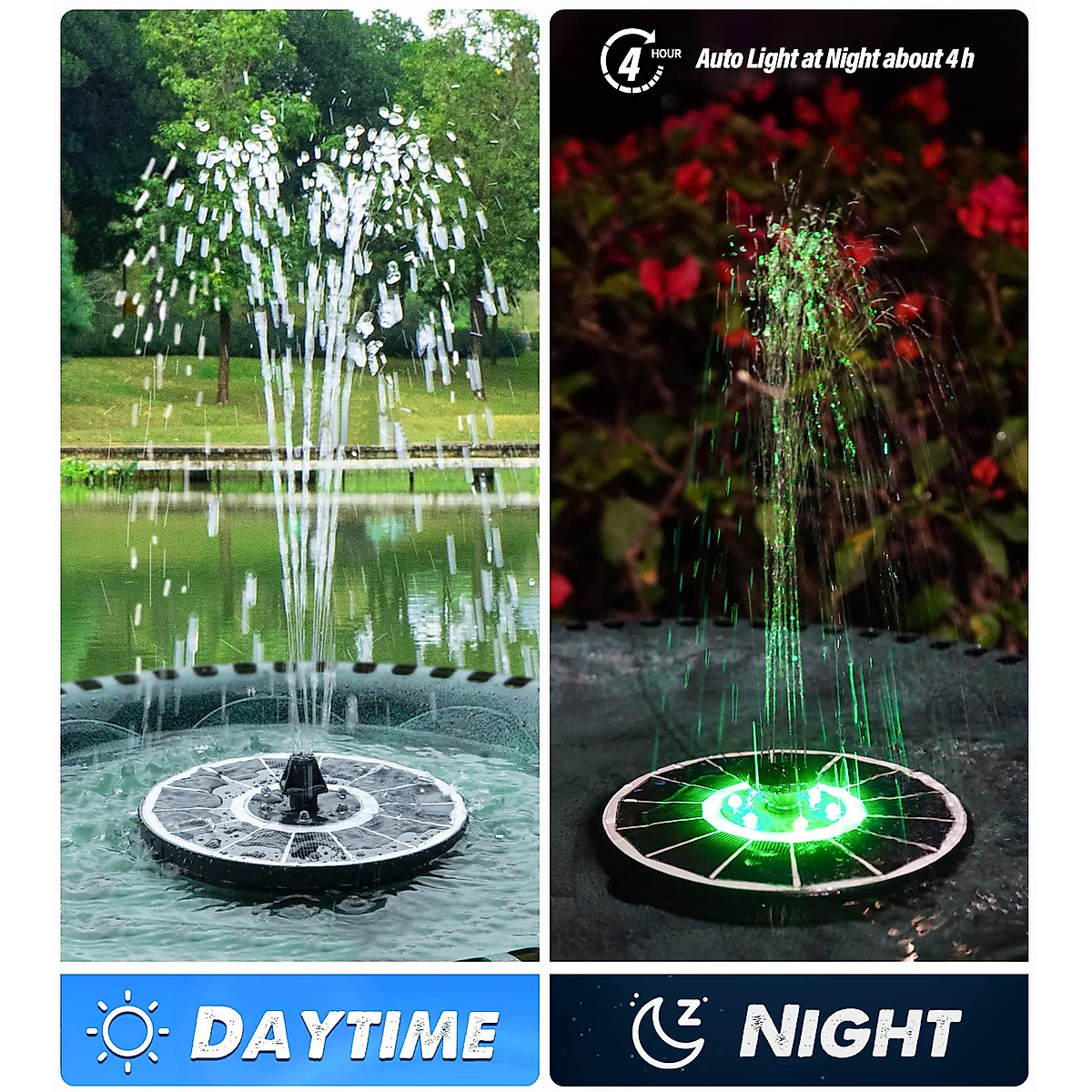 Yzert Solar Fountain Full Glass Panel with 2200 Capacity Battery, 3.5W Floating Solar Bird Bath Fountains with 4 Fixed Rods, Solar Fountain Pump for Bird Bath, Garden, Pond, Pool, Outdoor-Colorful