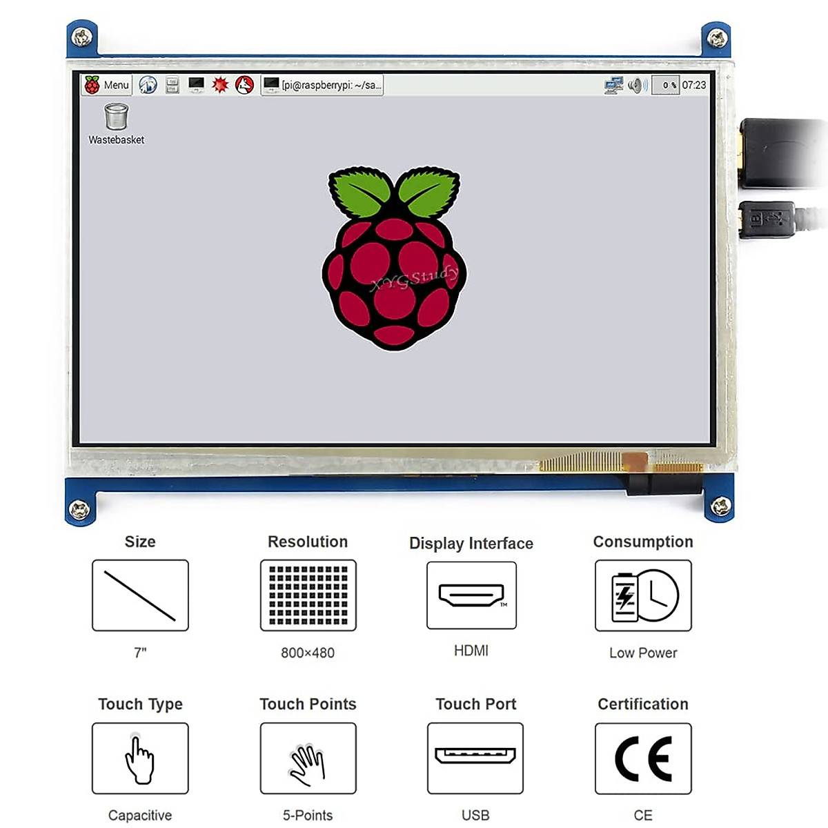 7 inch 800×480 Capacitive Touch Screen HDMI Interface Custom Raspbian LCD Monitor Mini PC Supports Raspberry Pi 4 3 2 1 Model B B+ A+ & BeagleBone Black & Banana Pi/Banana Pro @XYGStudy