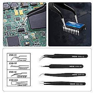 Precision Tweezers Set, XOOL 10 PCS ESD Tweezers Set, Anti-Static Stainless Steel Tweezers Kit, Non-magnetic and Multi-standard Stainless Steel Tweezers for Lab, Electronics, Jewelry and Detailed Work