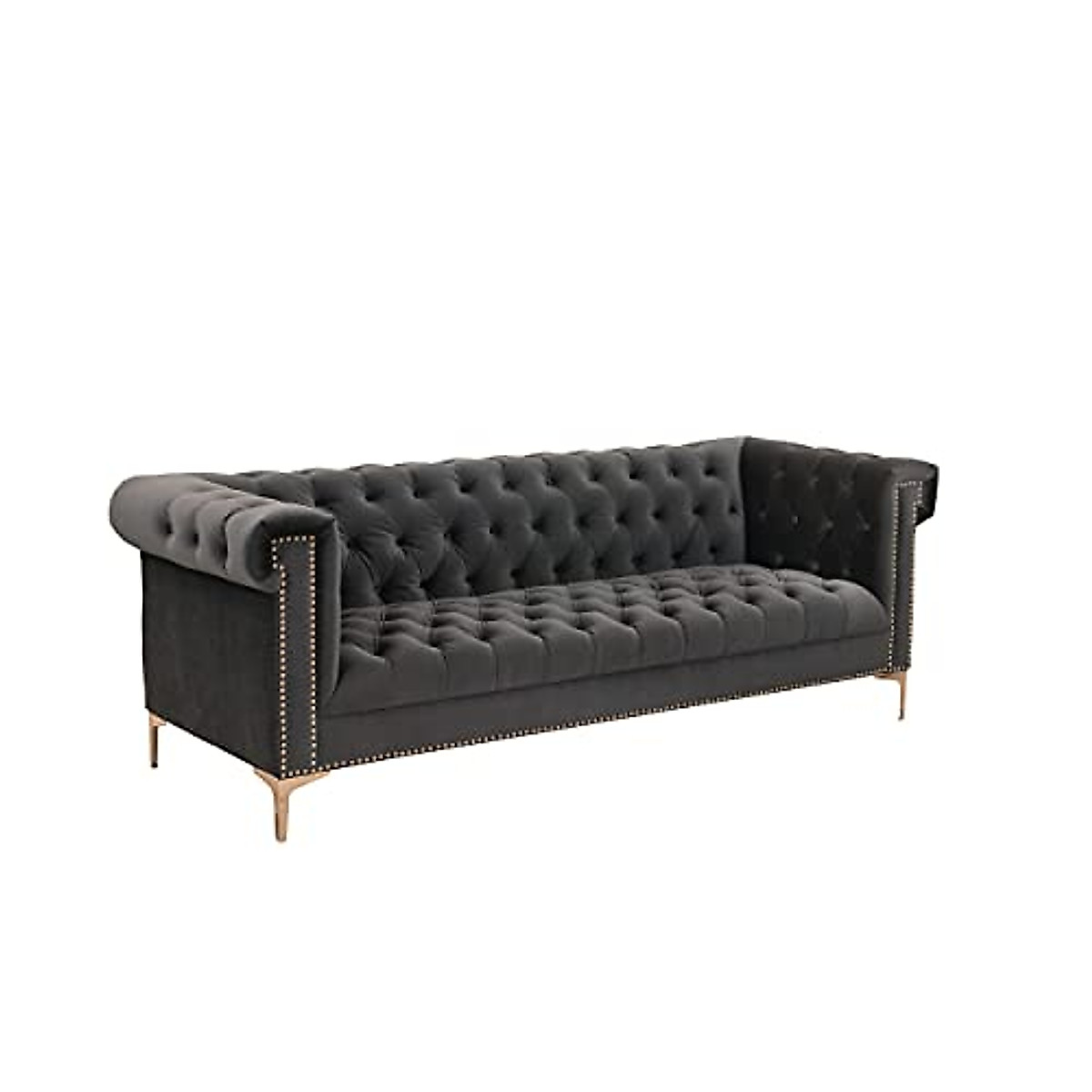 Iconic Home Gold/Grey Bea Velvet with Nail head Trim Tone Metal Sofa