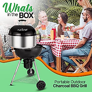 NutriChef Portable Outdoor Charcoal BBQ Grill, Barbecue Grills, Perfect for Picnic, Backyard, Patio, Camping, Offset Smoker with Cover
