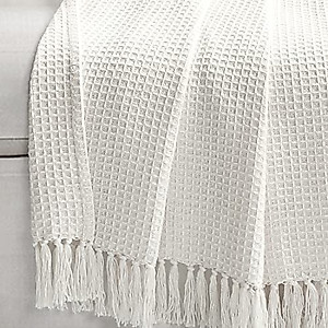 Lush Decor Waffle Cotton Knit Throw Blanket, 60" x 50", White