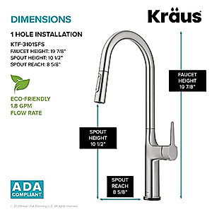 KRAUS Oletto Tall Modern Single-Handle Touch Kitchen Sink Faucet with Pull Down Sprayer in Spot Free Stainless Steel, KTF-3101SFS