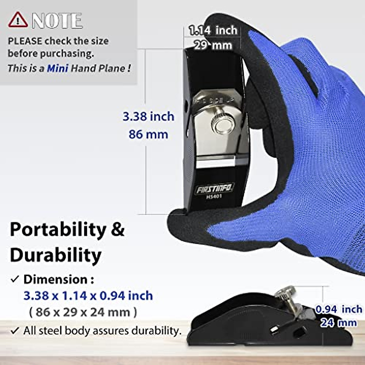 FIRSTINFO H5401 Mini Hand Plane Small Lightweight Steel Body Trimming Plane for Woodworking/Trimming/Wood Planing