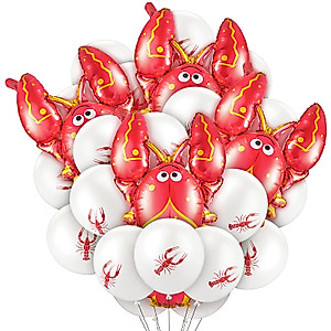 28 Pieces Lobster Balloons, 4 Pieces Aluminum Foil Lobster Balloons Lobster Party Foil Balloons and 24 Pieces White Lobster Latex Balloons for Beach Themed Birthday Bridal Shower Party Decor Supplies