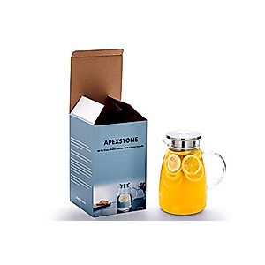 Apexstone 2 Liter 68 Ounces Glass Water Pitcher with Lid and Handle, Iced Tea Pitcher, Glass Juice Pitcher, Hot/Cold Water Jug, Juice and Iced Tea Beverage Carafe