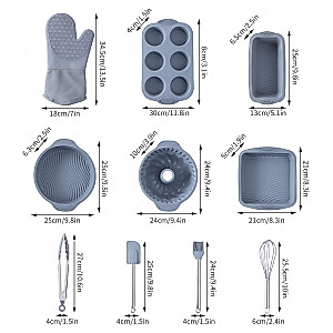 10in1 Nonstick Silicone Baking Cake Pan Cookie Sheet Molds Tray Set for Oven, BPA Free Heat Resistant Bakeware Suppliers Tools Kit for Muffin Loaf Bread Pizza Cheesecake Cupcake Pie Utensil