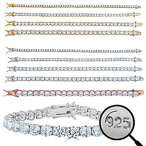 HarlemBling Real Solid 925 Sterling Silver Mens Or Womens Tennis Bracelet - 14k Yellow & Rose Gold Finish Over Solid 925 Silver - 3-6mm - 6-9" Iced Out One Row Bracelet (6, 3mm Silver)