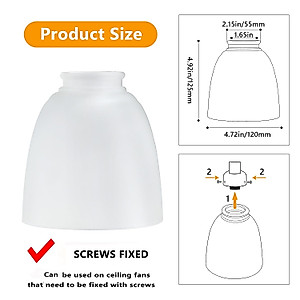 YOUROKE 4-Pack Ceiling Fans Glass Shade Covers, Lampshade Replacements Bell Shaped White Frosted Glass, 1.65 In Fitter 5 In Height, Glass Shade Replacement for Chandelier Wall Sconces Lights