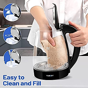 TUMIDY 1.7L Glass Electric Kettle Temperature Control Hot Water Boiler with 5 Colors LED Indicator and Keep Warm Function, 90°Open Fast Boil Auto Shut-Off Tea Heater Stainless Steel Inner Lid & Bottom