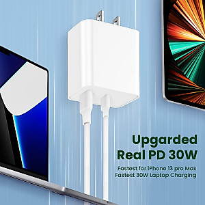30w USB-C Power Adapter, Zafolia iPhone 15 Fast Charger Block, Google Pixel 6/6 Pro Charger, Upgraded Certified Dual Ports PD 3.0 Charging Plug for iPhone 14 Pro Max/iPad Pro/Samsung Galaxy S21 S22