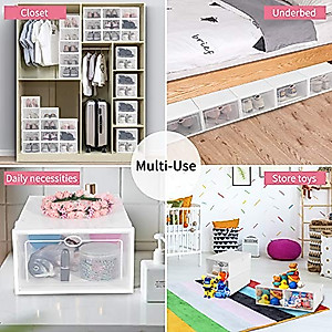 IRONLAND Stackable Shoe Storage Box, Foldable Clear Plastic Shoe Organizer 12 Pack, Need to be Assembled (Clear)