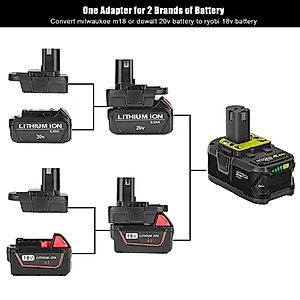 DM18RL Battery Adapter Compatible for Dewalt 20V & Milwaukee18V Lithium Battery Convert to Ryobi 18V P108 ABP1801 Battery, with USB Port