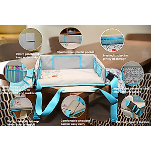 Kids Travel Tray by LillyCrafted-Premium Quality Toddler Car Seat Tray & Lap Table-with Touchscreen Phone & Tablet Holders-Toddler Activity Play & Snack Stroller Organizer-Perfect Travel Accessories