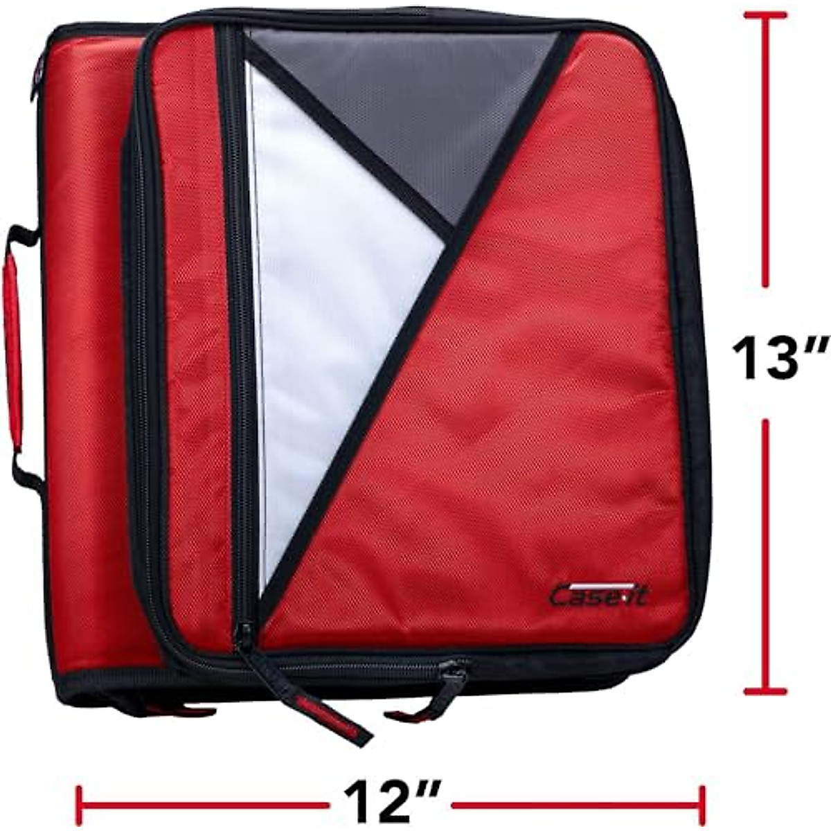 Case-it The Universal Zipper Binder - 2 Inch O-Rings - Padded Pocket That Holds up to 13 Inch Laptop/Tablet - Multiple Pockets - 400 Page Capacity - Comes with Shoulder Strap - Fire Engine Red LT-007