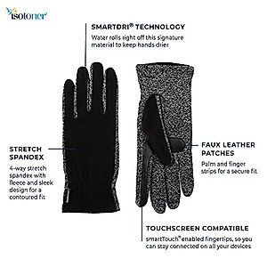 isotoner Women's Unlined Water Repellant Touch Screen Gloves, Black, One Size