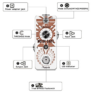 Amuzik Guitar Noise Gate Effect Pedal Noiser Killer Pedals for Electric Guitar Cleaner Noise Gate Suppressor Effect Pedal Full Metal Shell Ture Bypass for 2 Modes Mini Size