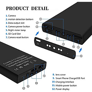 Spy Hidden Camera Power Bank,10000mAh Portable Security Camera Nanny Cam,HD 1080P Video Recording Charger Camera for Home Office,Night Vision/Motion Detection/10+Hours Recording/No WiFi Needed
