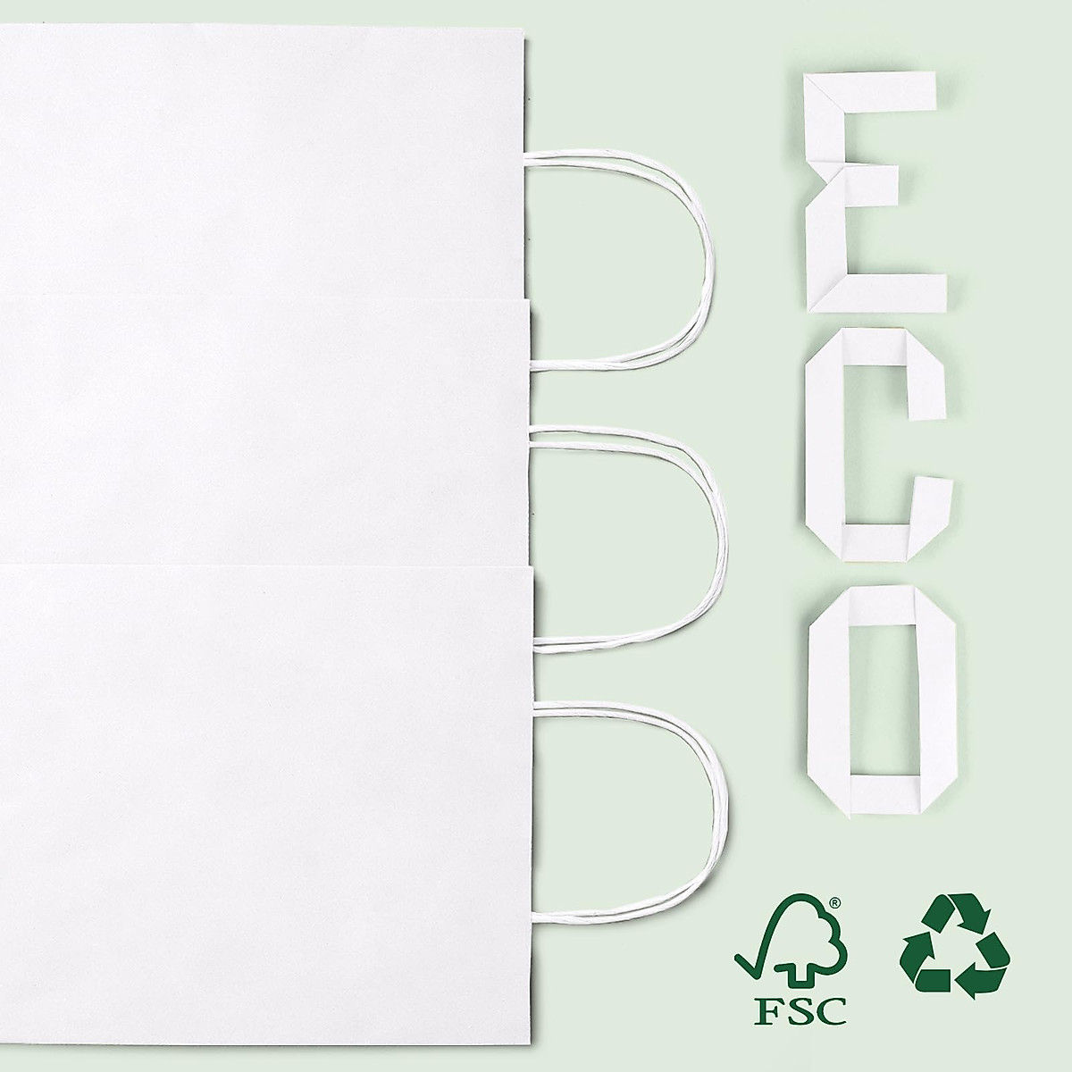 MESHA White Paper Bags whit Handles 10x5x13 Inch 50PC, Large Kraft Paper Bags Bulk for Small Business, Large Gift Wrap Bags with Handles, Shopping Bags, Party Bags