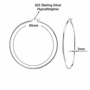 Savlano 925 Sterling silver Round Hoop Earrings for Women Comes in 30MM-65MM (65)