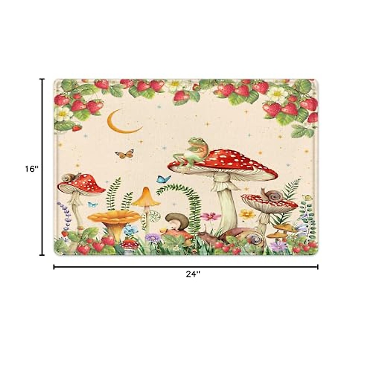 Red Strawberry Bathroom Rug Green Frog Butterfly Floral Green Plant Mushroom Bath Mat Moon Beige Doormat Non Slip Memory Foam Super Absorbent Floor Mats,24x16 Inch