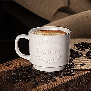 Sheffield Home Wifey and Hubby Coffee Mug Set- White Ceramic Couples Coffee Cups- Cute Set of 2 (12 oz Each) Stackable Mugs Sets- Engagement Mugs for Couples