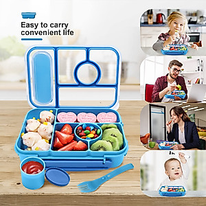 Amathley Bento box adult lunch box,lunch box kids,lunch containers for Adults/Kids/Toddler,5 Compartments bento Lunch box for kids(Blue)