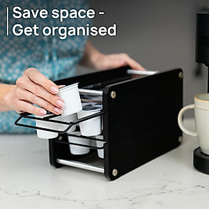 Ibyx Сoffee Pod Holders for K Cups - 2 Tier Coffee Pod Sliding Drawer for 20 K Cups Storage Capacity - Elegant Plexiglass Top and Metallic Coffee Pod Rack - Kitchen Counter Organizer (Black)