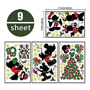 Yovkky 88 PCS Merry Christmas Window Clings, 2024 New Year Christmas Mouse Xmas Tree Green Red Stickers Decals Decor, Peppermint Candy Wreath Winter Snowflakes Holiday Party Home Kitchen Decorations