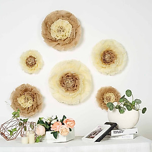TABLECLOTHSFACTORY 6 Multi Size Pack | Carnation Natural Color 3D Wall Flowers Giant Paper Flowers - 7",9",11"