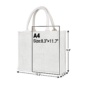 Segarty Tote Bags, 3 Pack Small White Burlap Jute Reusable Canvas Gift Favors Bag with Handles Blank Tote Bulk for Bridesmaid Wedding, Women Market Grocery Shopping, Bachelorette Party, Beach Trip