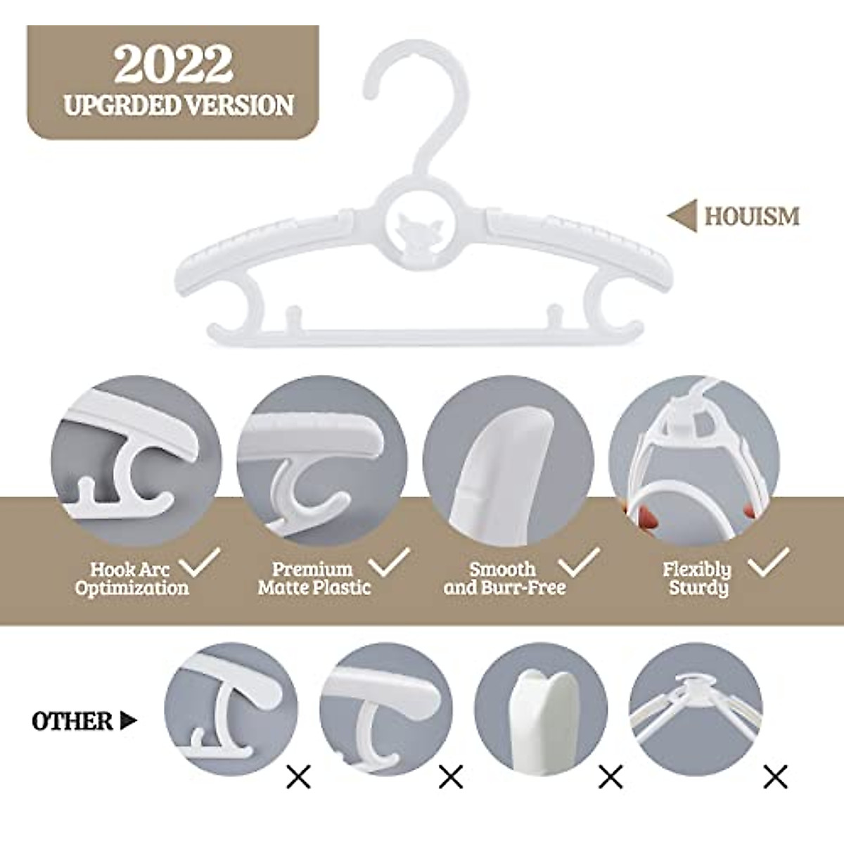 HOUÍSM Baby Hangers Adjustable for Nursery, 20Pack Cream White Baby Clothes Hangers, Cascading Fox Rack for Newborn Infant Toddler Child Closet, Boy Girl Connecting Bottom Hangers with Coat & Pants