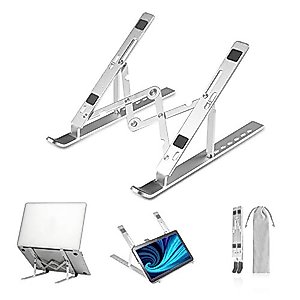 Yvnicll Laptop Stand for Desk,Adjustable Ergonomic Portable Aluminum Laptop Holder,Compatible with MacBook Air Pro, HP, Lenovo, Dell, More 10-15.6” Laptops and Tablets (Silver)
