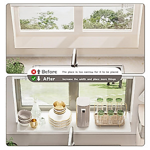 Carbon Steel Window Sill Extender Plate, Countertop Extension Board for Kitchen Organization and Storage, Window Plant Shelves with Magnetic backplane, No punching,Adjustable removable (16*6 IN)