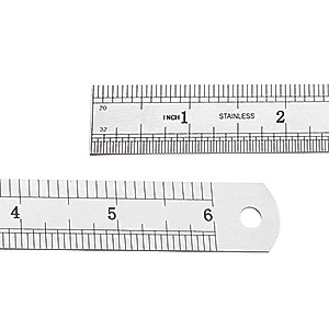 uxcell Straight Ruler 150mm 6 Inch 200mm 8 Inch 300mm 12 Inch Metric Stainless Steel Measuring Ruler Tool with Hanging Hole Inch & Centimeters Precision Drawing Ruler 1 Set
