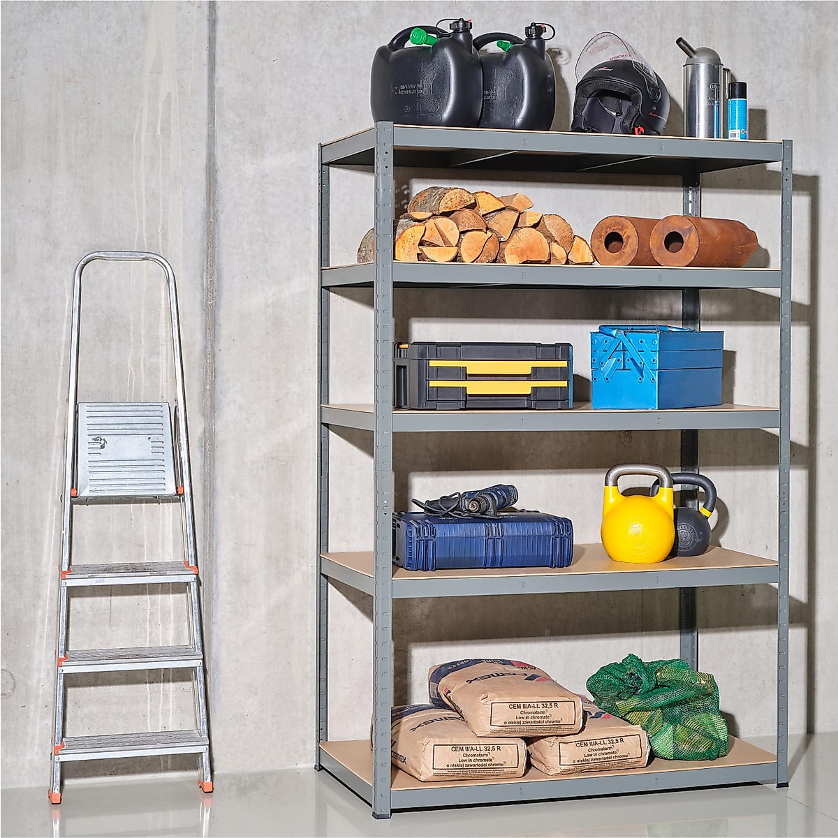 Garage Shelving Units - 71" H x 47" L x 16" W - Heavy Duty Racking - Shelves for Storage -1 Bay - Galvanised - 5 Tier - 2000LB Capacity (400LB Per Shelf) - Workshop, Shed, Office - 5 Year Warranty