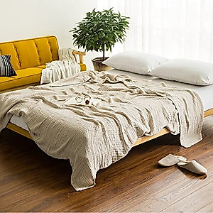 ACCOTIA Muslin Cotton Throw Blanket for Adults Toddlers and Kids, Ultra Soft Lightweight Cotton Blanket with 4 Layers for All Season (55"X75", Khaki)