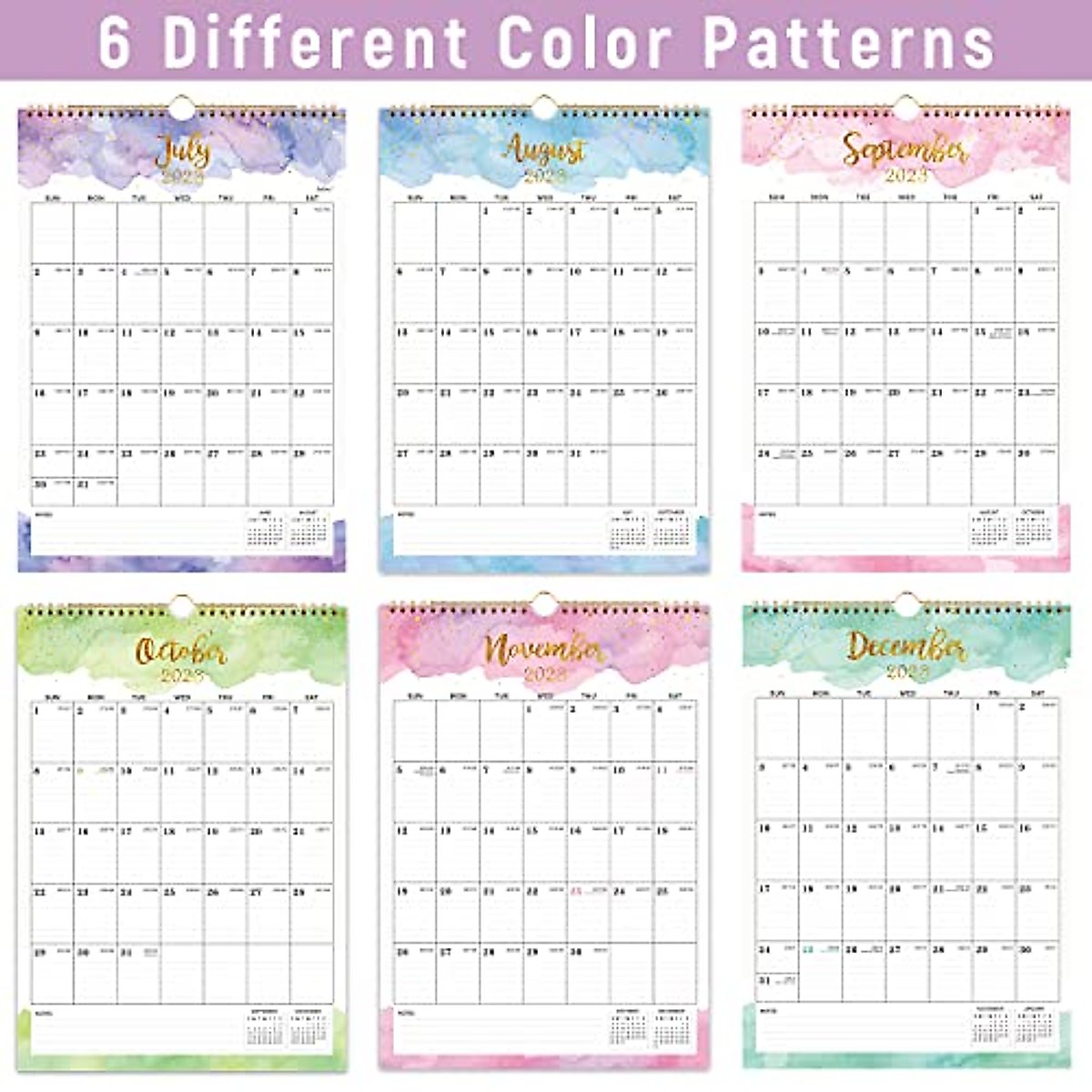 2023-2024 Wall Calendar - 18 Monthly Wall Calendar 2023-2024, 12" x 17", Jul. 2023 - Dec. 2024, Twin-Wire Binding, Hanging Hook, Blocks and Julian Dates - Colorful Waterink