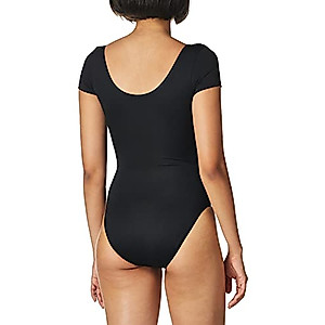 Danskin Women's Short-Sleeve Leotard, Black, Petite