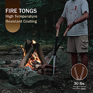 Heavy Duty Fire Tong and Fire Poker Set with Wood Insulation Handle Fireplace Poker Grabber with Blow, firewood Grabber Tool for Wood-Burning Fire Pit or Fireplace Suitable for Solo Firepit
